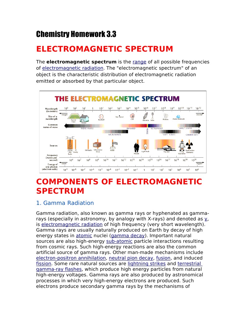Electromagnetic Spectrum: Chemistry Homework 3.3 | PDF | Gamma Ray ...