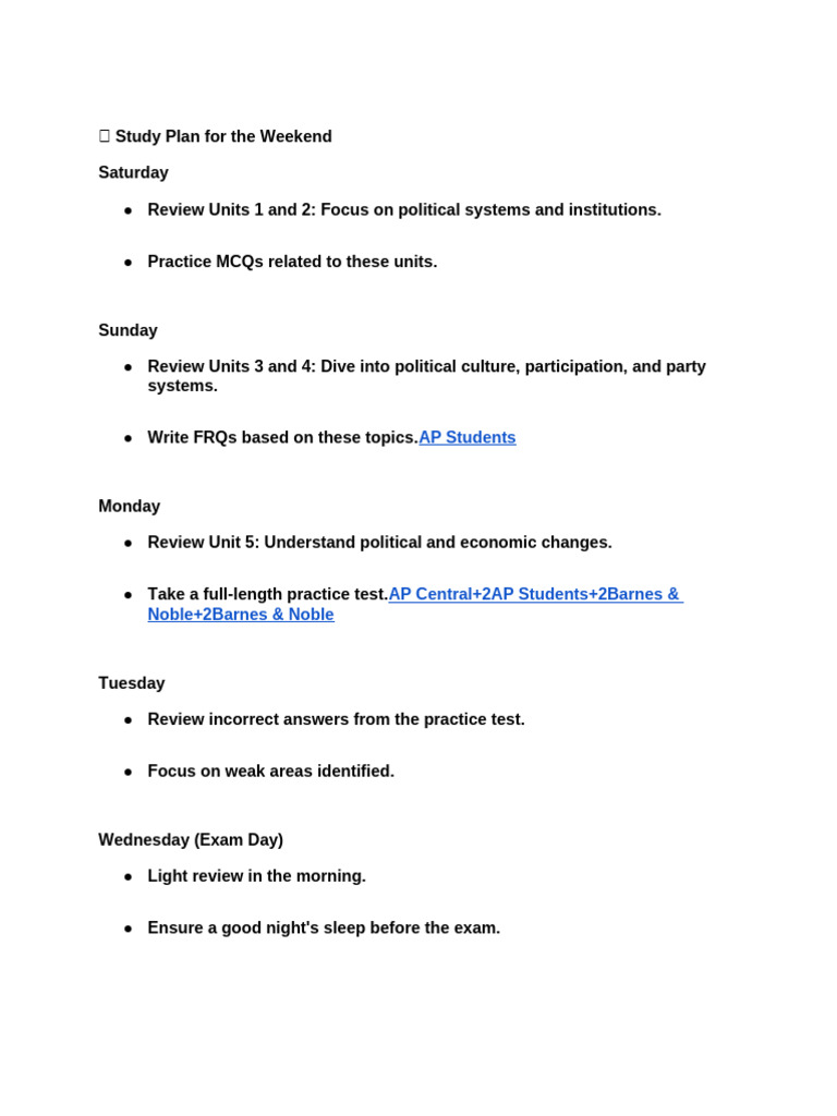 ? Study Plan For The Weekend - AP COMP GOV 2025 | PDF ...