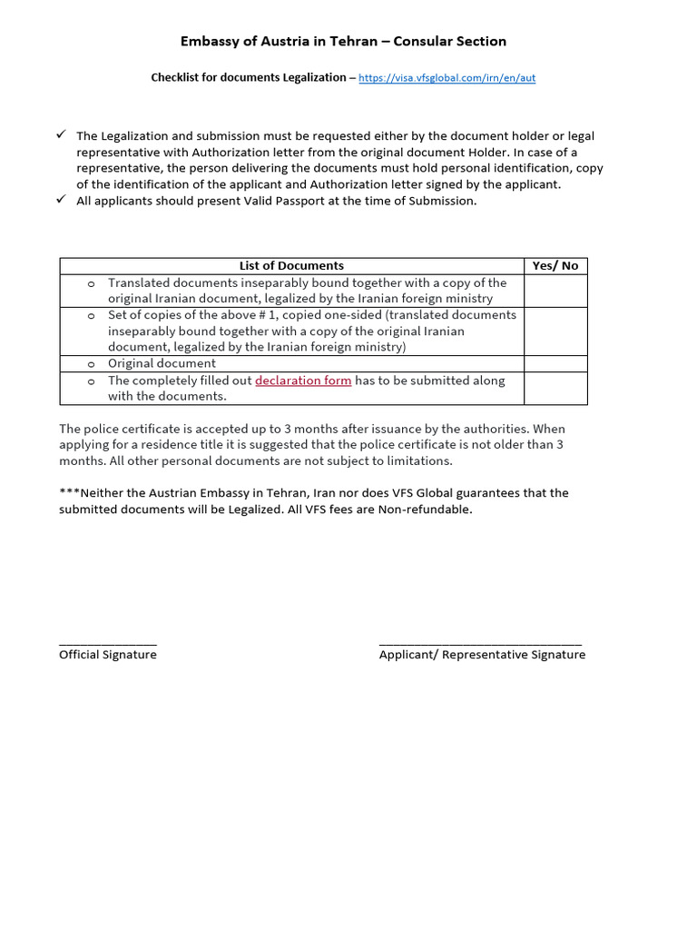 Checklist Legalization Austria | PDF