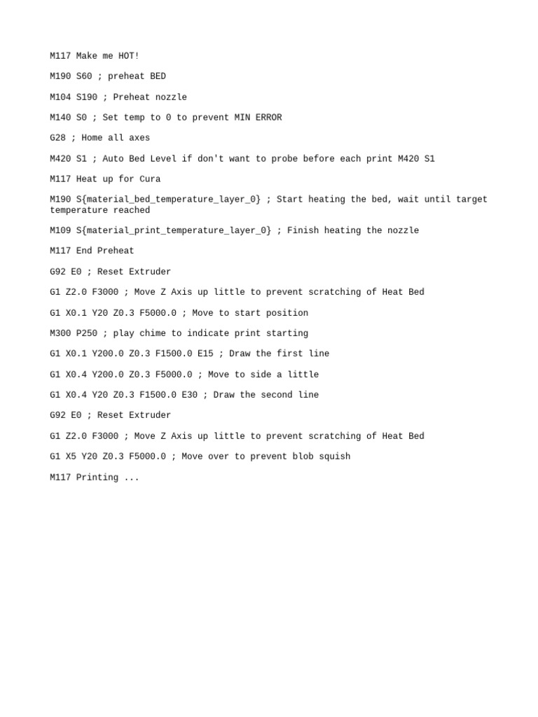 G-code M117 Preheat Instructions | PDF