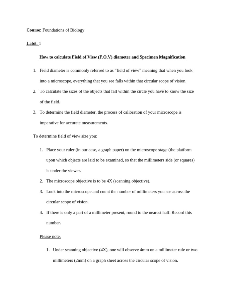 Calculating Microscope Field of View | PDF | Electromagnetic Radiation ...