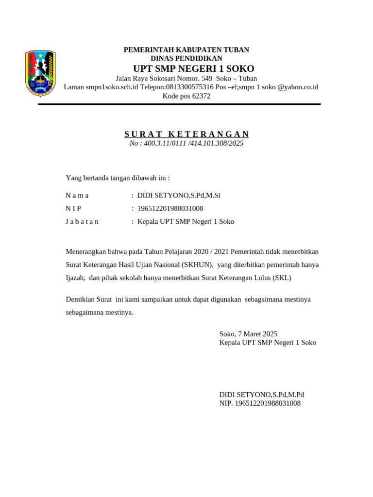 Surat Keterangan Tidak Ada SKHUN | PDF