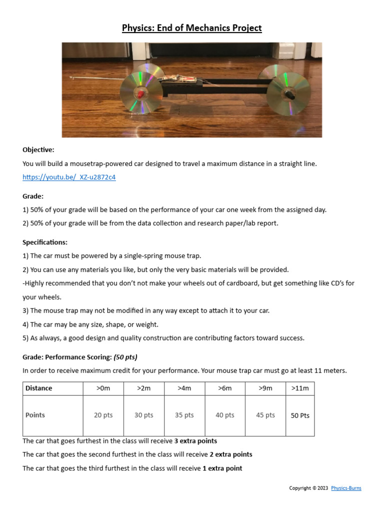 Mousetrap Car Mechanics Project Guide | PDF | Physical Quantities ...