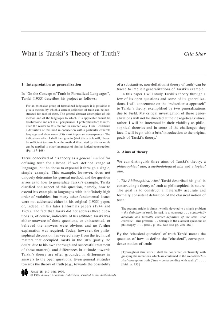 What Is Tarski's Theory of Truth?: Gila Sher | PDF | Logic | Truth