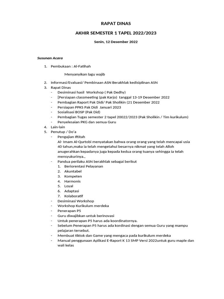 Notulen Rapat Dinas | PDF