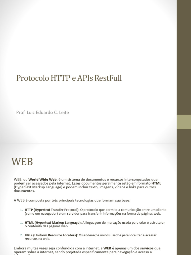 Aula Protocolo HTTP e APIs RestFull | PDF | Rede mundial de computadores | Internet e Web