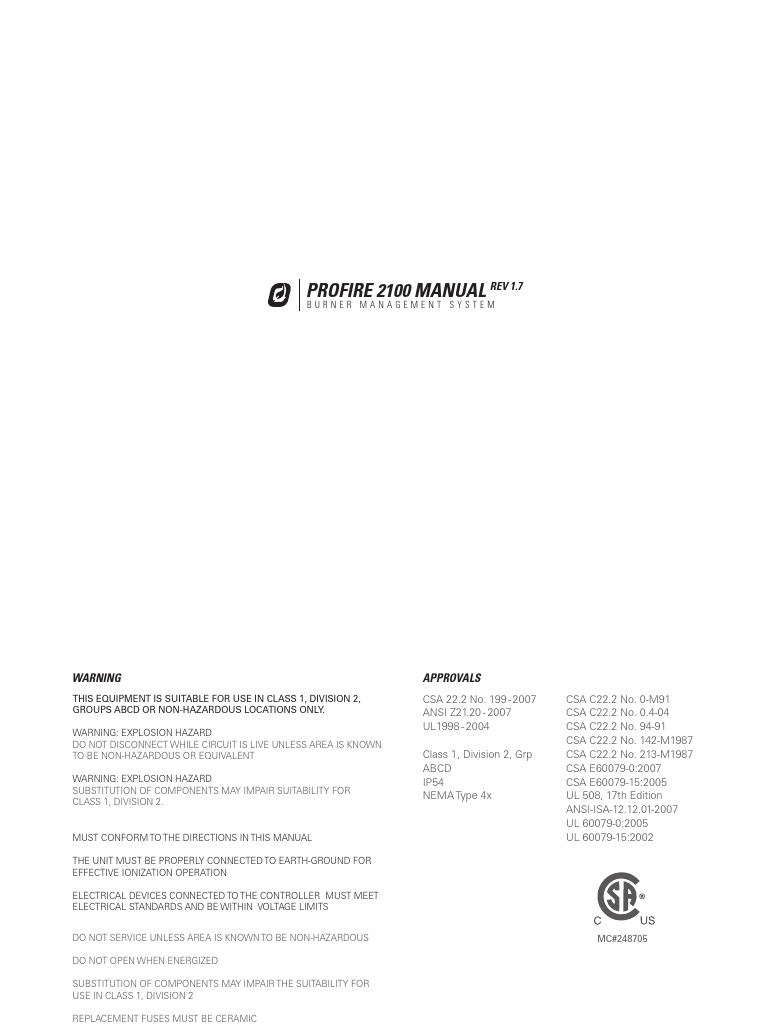 Profire 2100 BMS manual | PDF | Fuse (Electrical) | Thermocouple