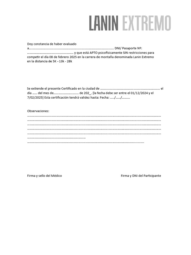 Modelo Apto Medico Lanin Extremo 2025 | PDF