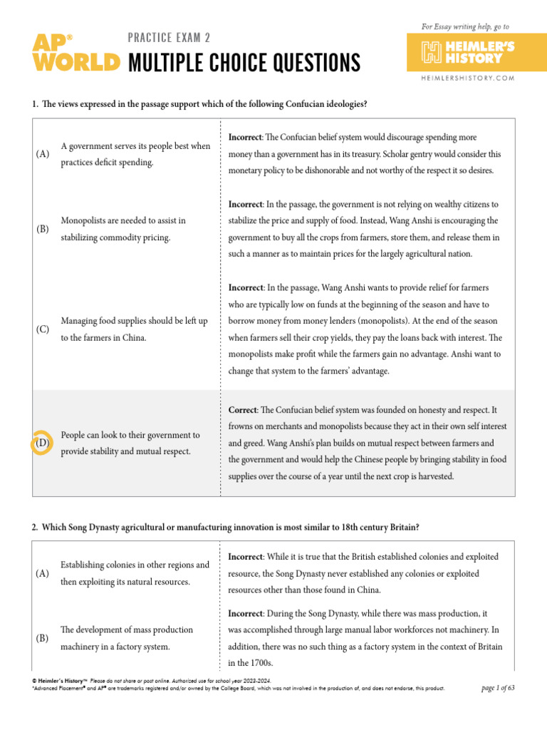 AP WORLD Practice Exam 2 Answers | PDF | Advanced Placement | Silk Road