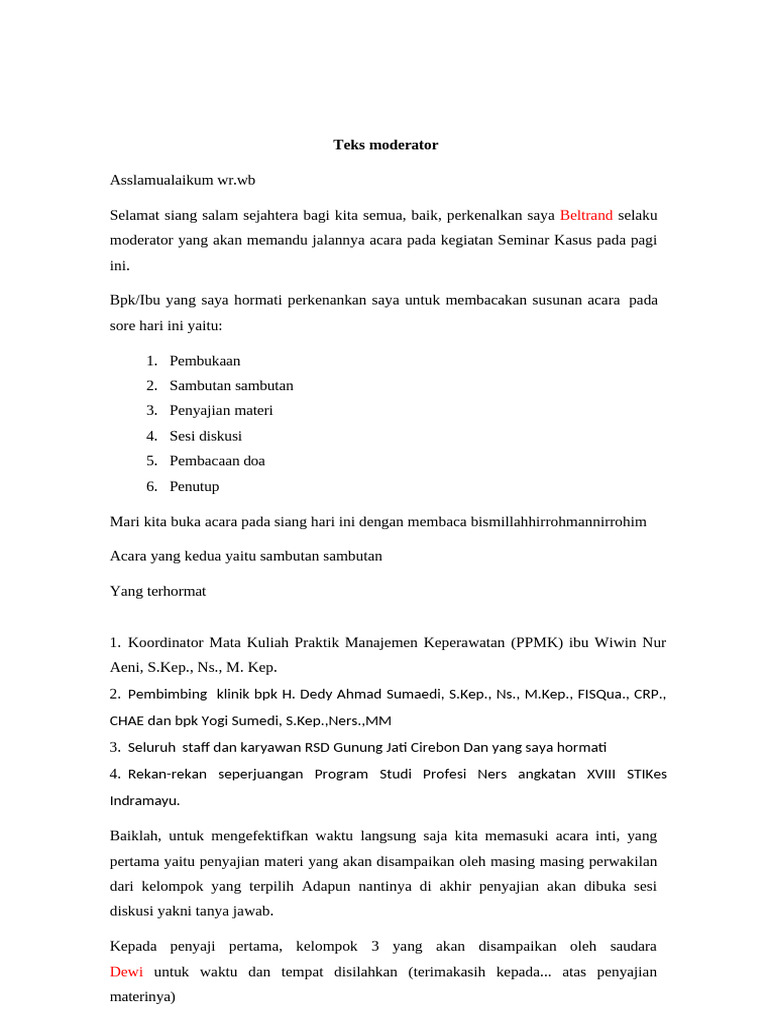 Teks Moderator Seminar Kasus | PDF