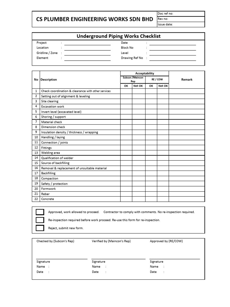 VCP CWPS-2 Underground Piping Works Checklist | PDF