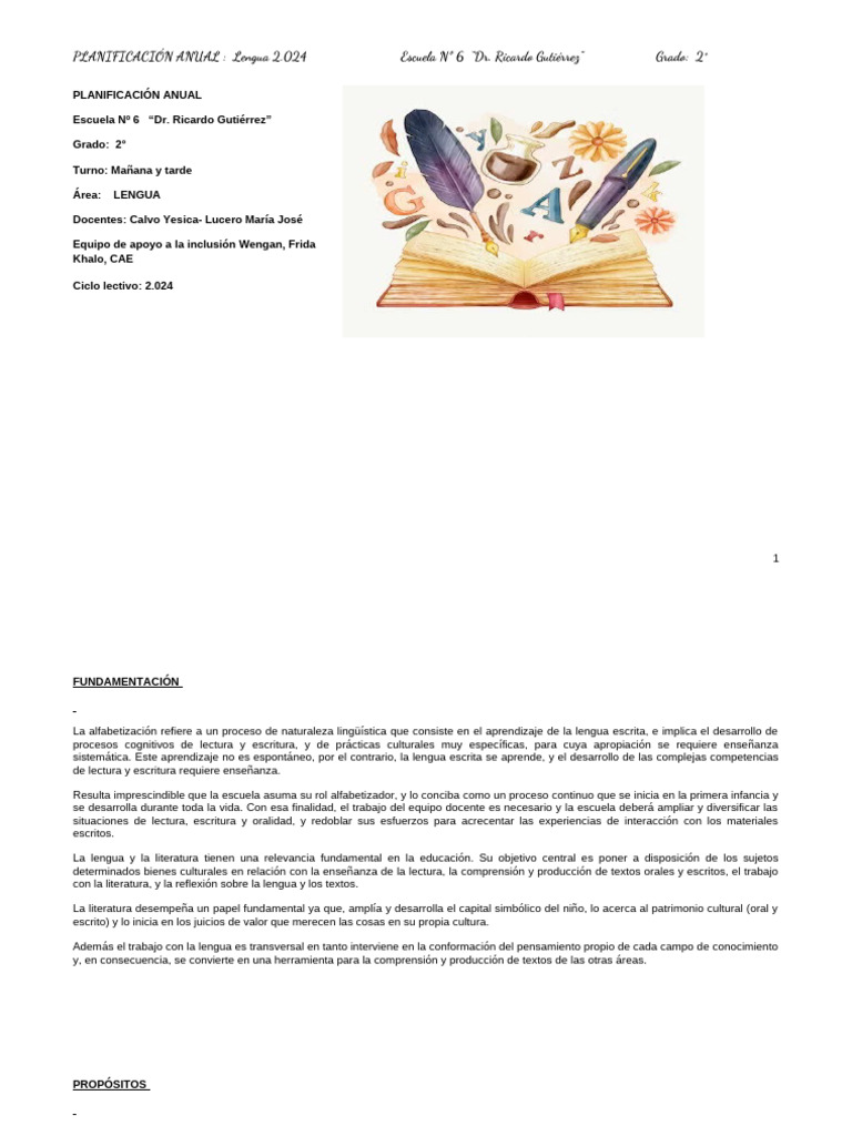 Planificación Anual Lengua 2024 | PDF | Escritura | Puntuación