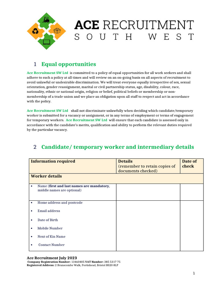 Ace Recruitment July 2023 Candidate Applications Form 2 | PDF | Justice ...