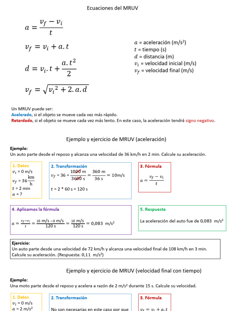 MRUV | PDF | Velocidad | Movimiento (física)