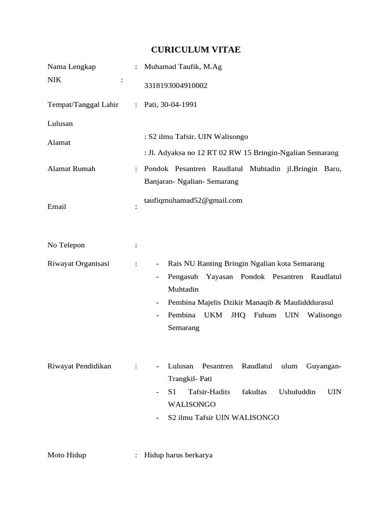 CV Muhamad Taufik, M.Ag | PDF