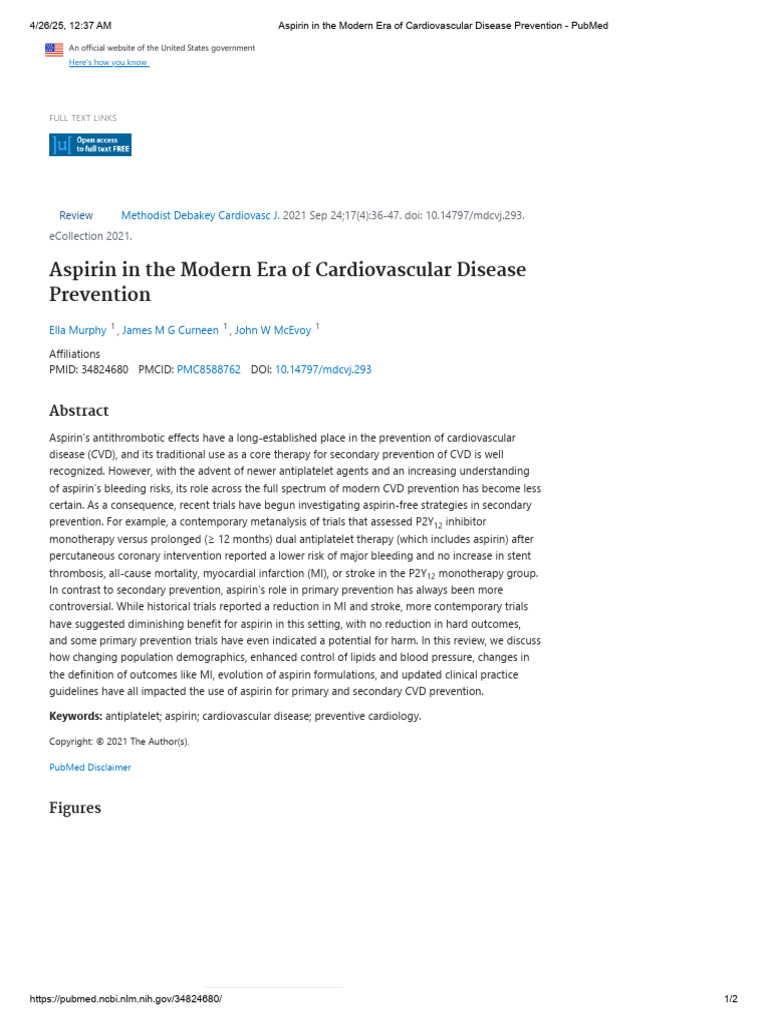 Aspirin in The Modern Era of Cardiovascular Disease Prevention - PubMed ...