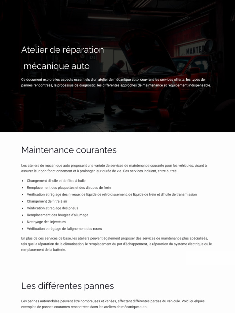 Atelier de Réparation Mécanique Auto | PDF