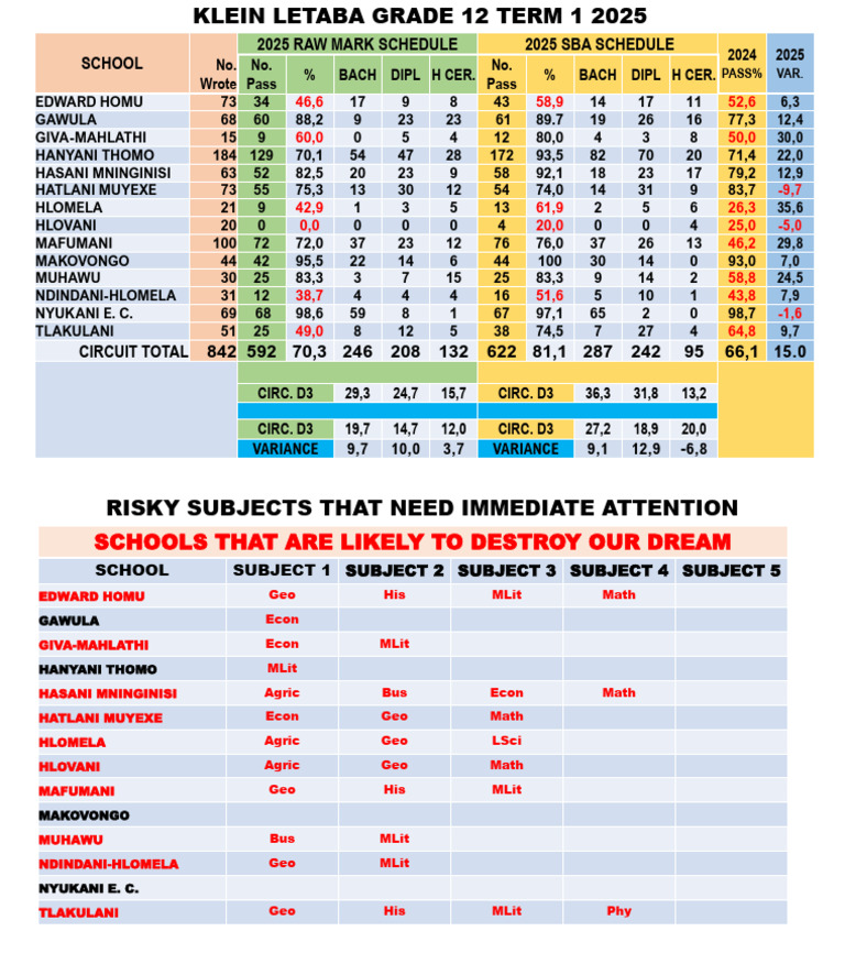 Klein Letaba Grade 12 Term 1 Results | PDF