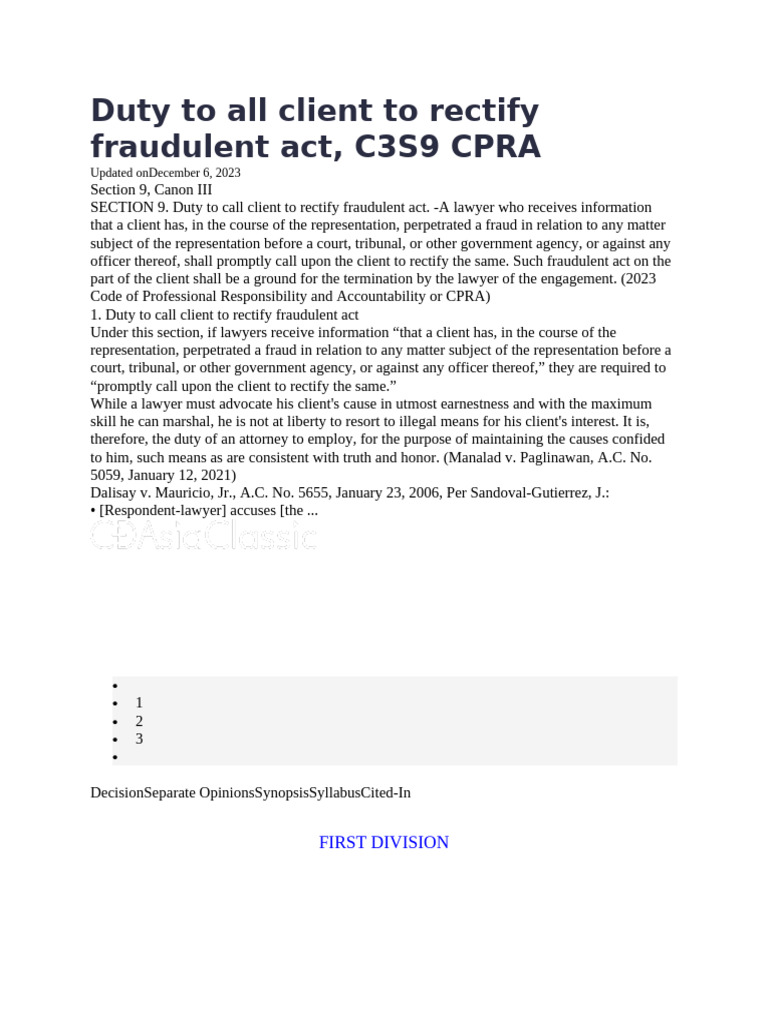 Lawyer's Duty to Address Client Fraud | PDF | Lawsuit | Judgment (Law)