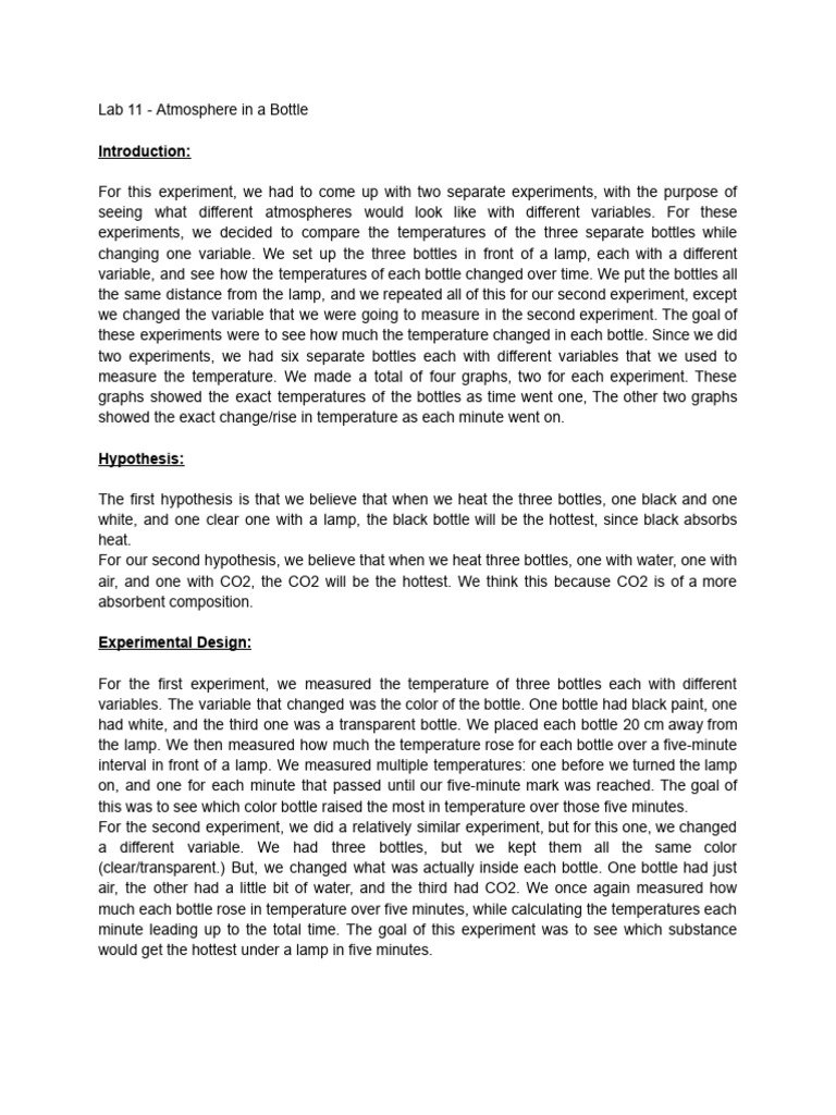 Lab 12 Atmosphere in A Bottle | PDF | Experiment | Heat