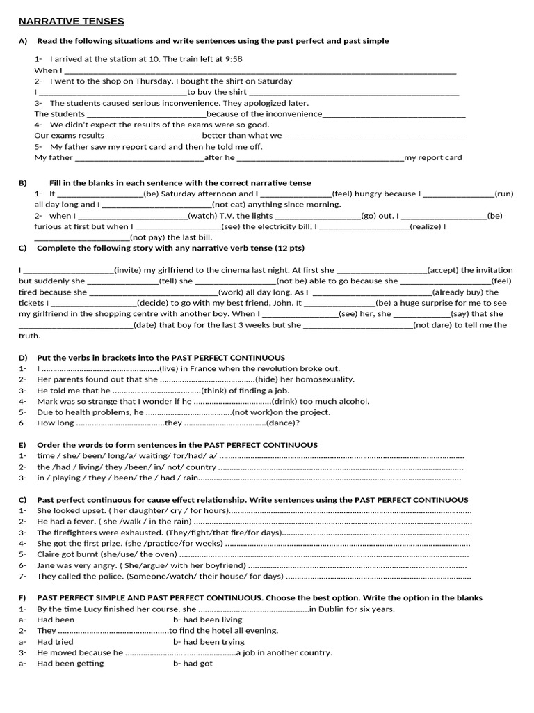 Narrative Tenses Exercises Guide | PDF