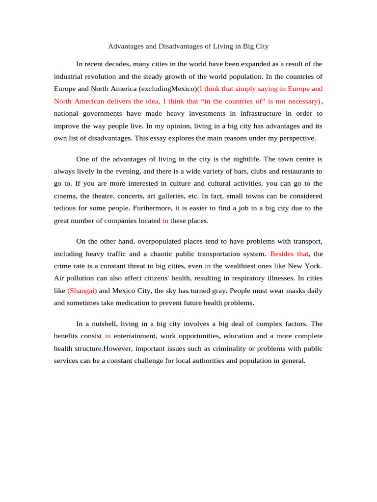 Pros and Cons of Big City Living | PDF