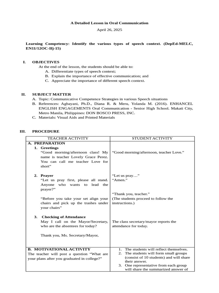 A Detailed Lesson in Oral Communication | PDF | Communication | Behavior Modification