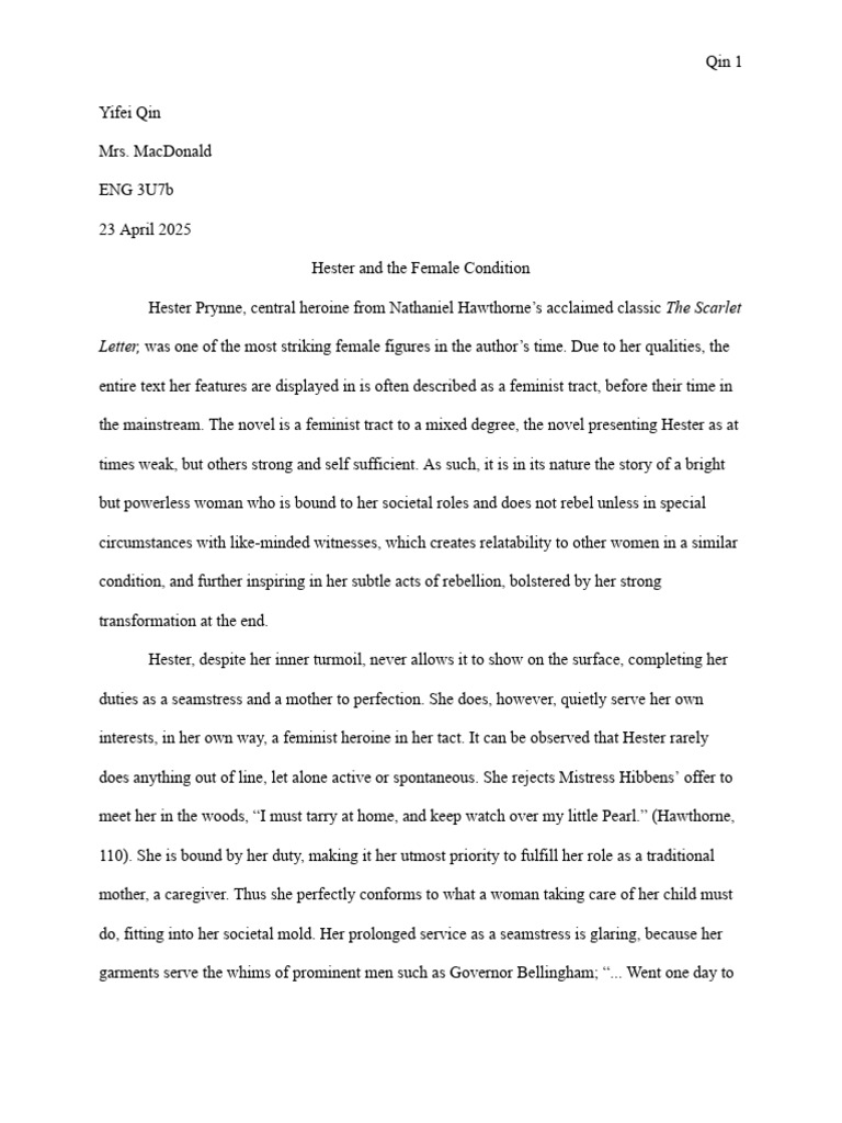 Hester Prynne: A Feminist Analysis | PDF | The Scarlet Letter | Feminism