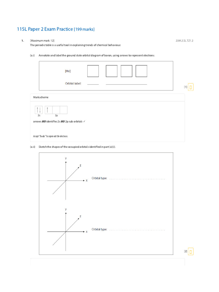 11SL Paper 2 Exam Practice | PDF | Chemical Bond | Ion