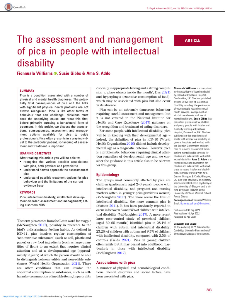 The Assessment and Management of Pica in People With Intellectual ...