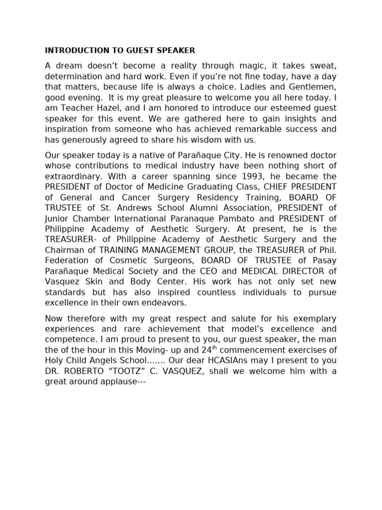 Introduction To Guest Speaker | PDF