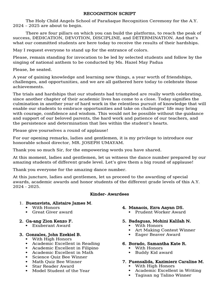 Recognition Script S.Y. 2024 - 2025 | PDF