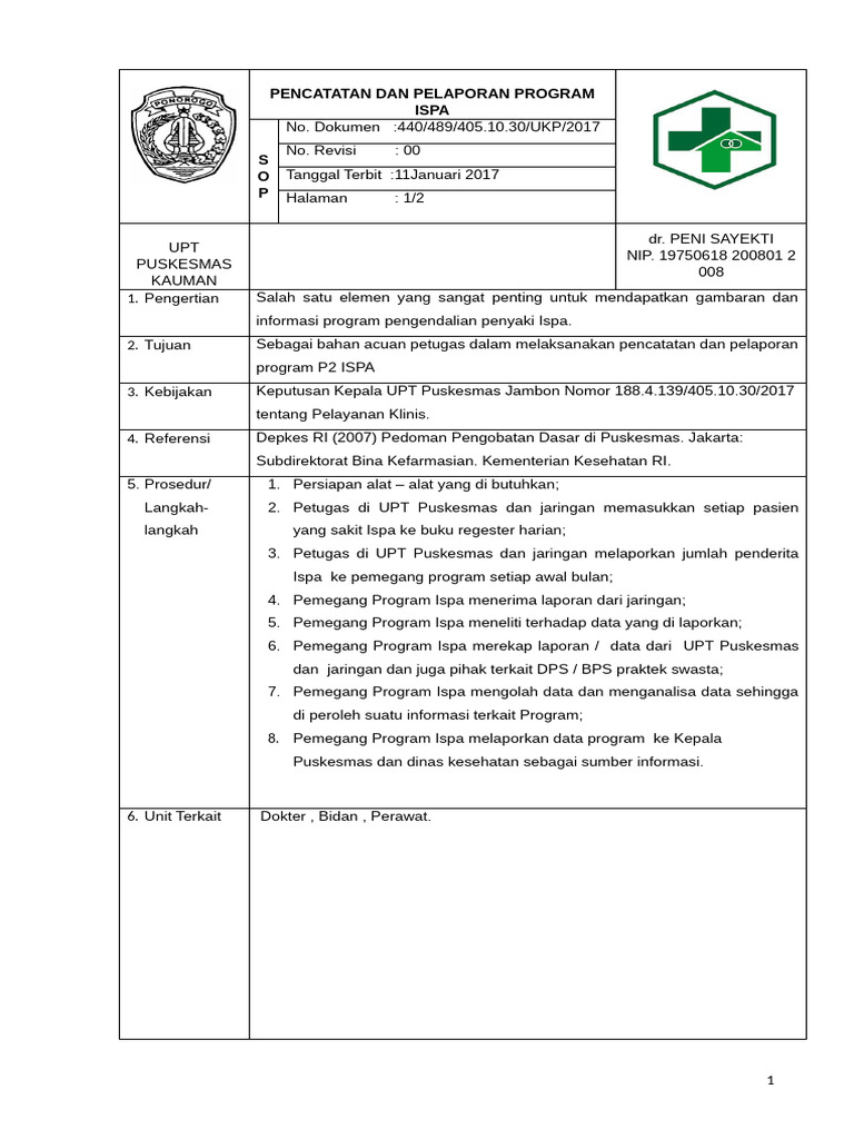 024 Sop Pencatatan Dan Pelaporan Program Ispa | PDF
