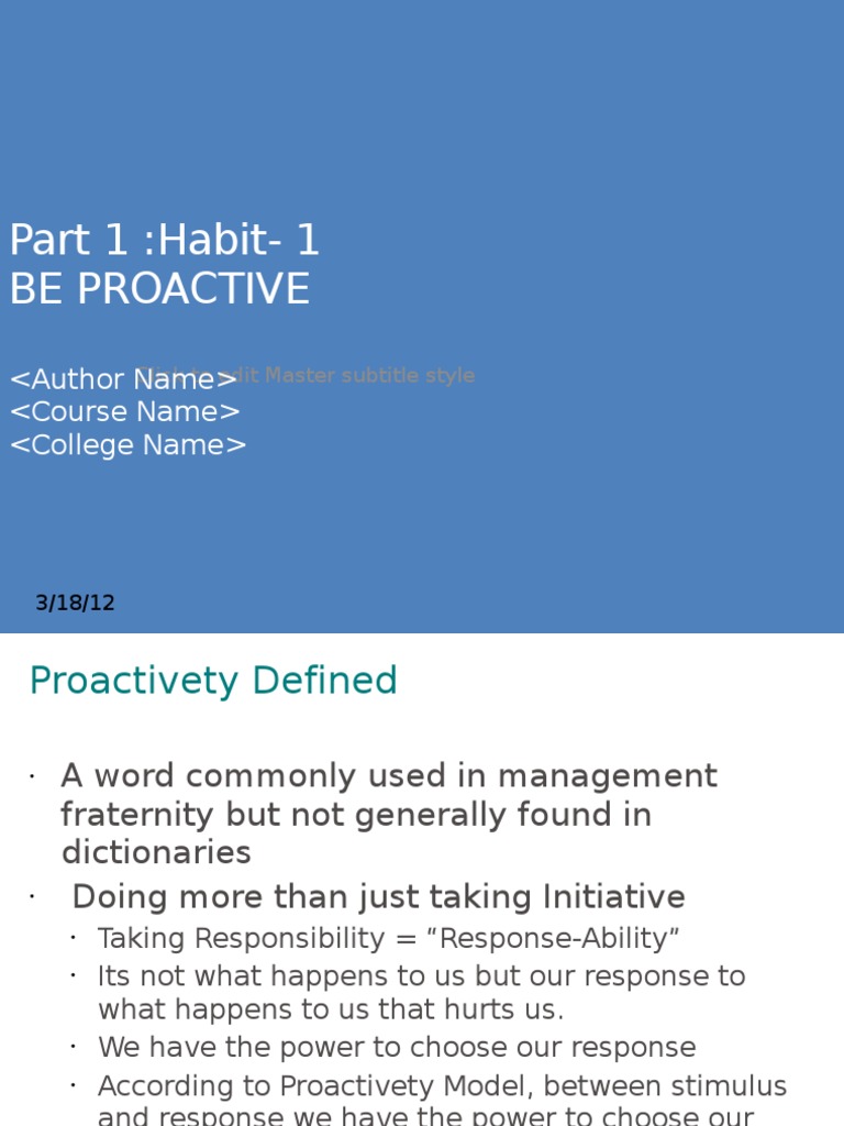 Habit 1 - Be Proactive | PDF