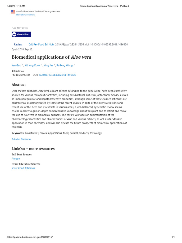 Biomedical Applications of Aloe Vera - PubMed | PDF