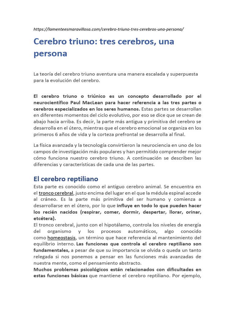 Teoría del Cerebro Triuno de MacLean | PDF | Las emociones | Cerebro