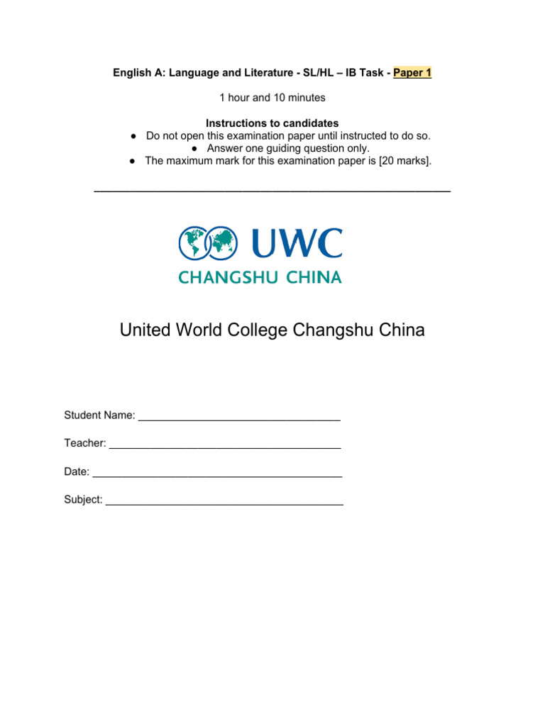 2024 Block B IB Task Paper 1 | PDF