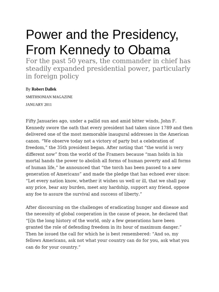 Presidential Power: Kennedy to Obama | PDF | John F. Kennedy | Richard ...