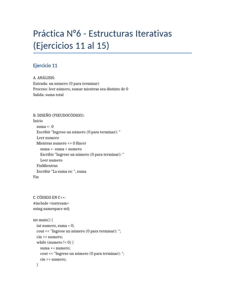 Practica6 Ejercicios11 Al 15 Completo | PDF | C ++ | Arquitectura de sistemas