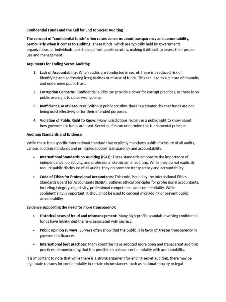 Confidential Funds and The Call For End To Secret Auditing | PDF ...