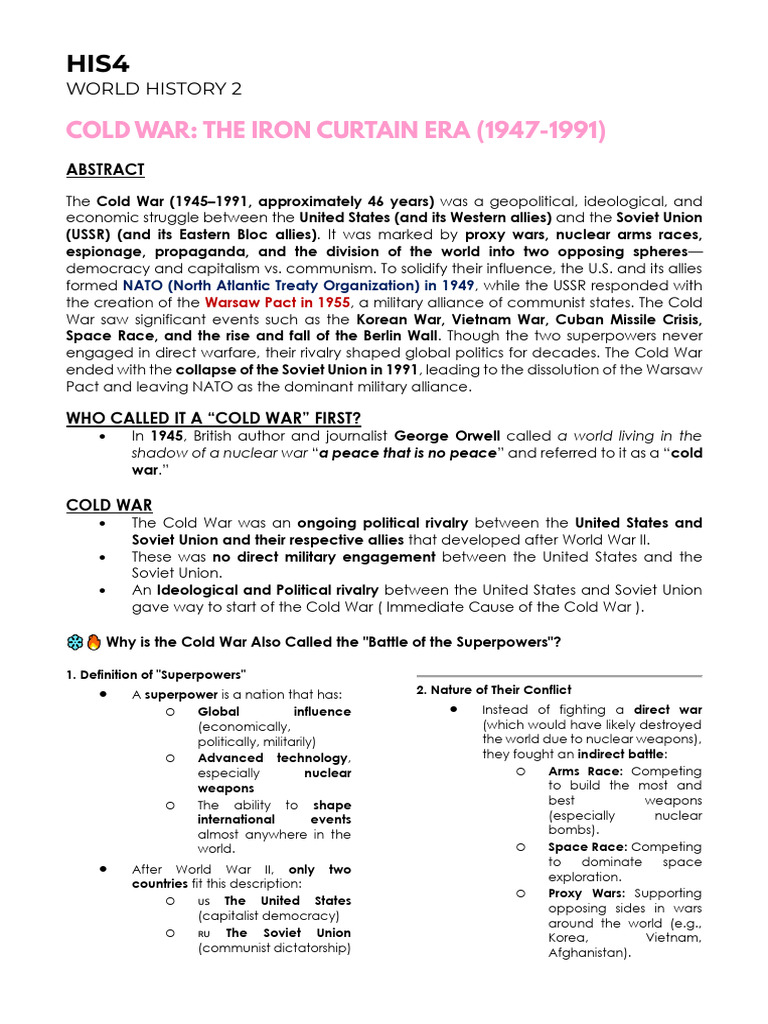 His4 Cold War Notes | PDF | Cold War | Iron Curtain