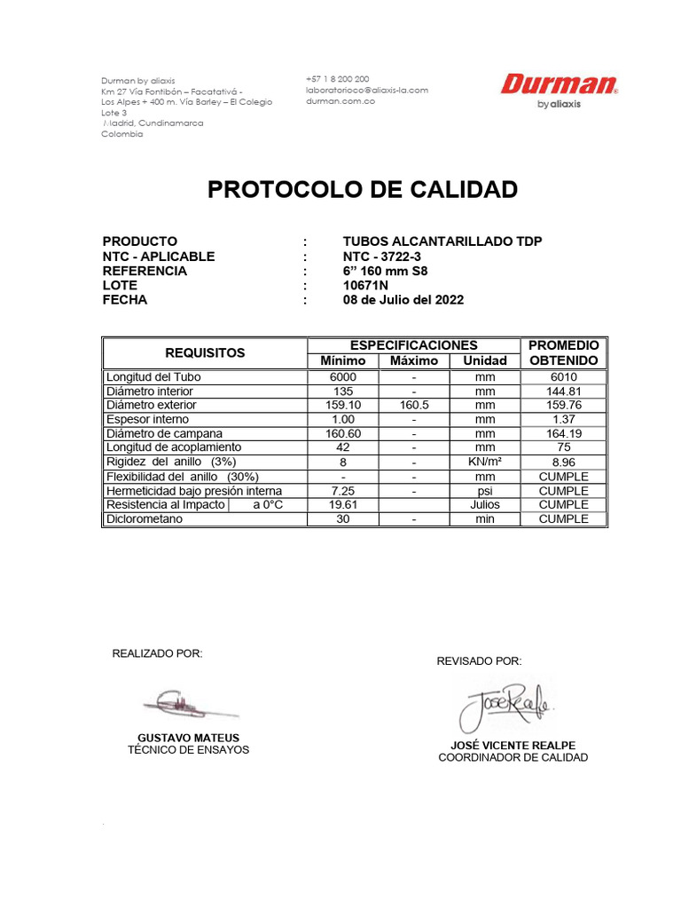 Protocolo de Calidad | PDF