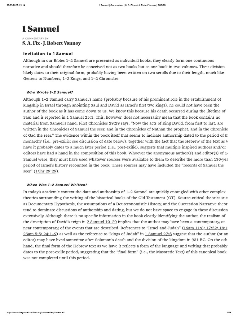 1 Samuel _ Commentary _ S. A. Fix and J. Robert Vannoy _ TGCBC | PDF ...