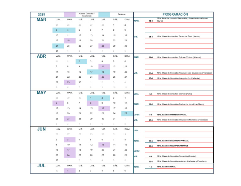 Cronograma 1c 2025 virtual2 | PDF | Análisis numérico | Interpolación
