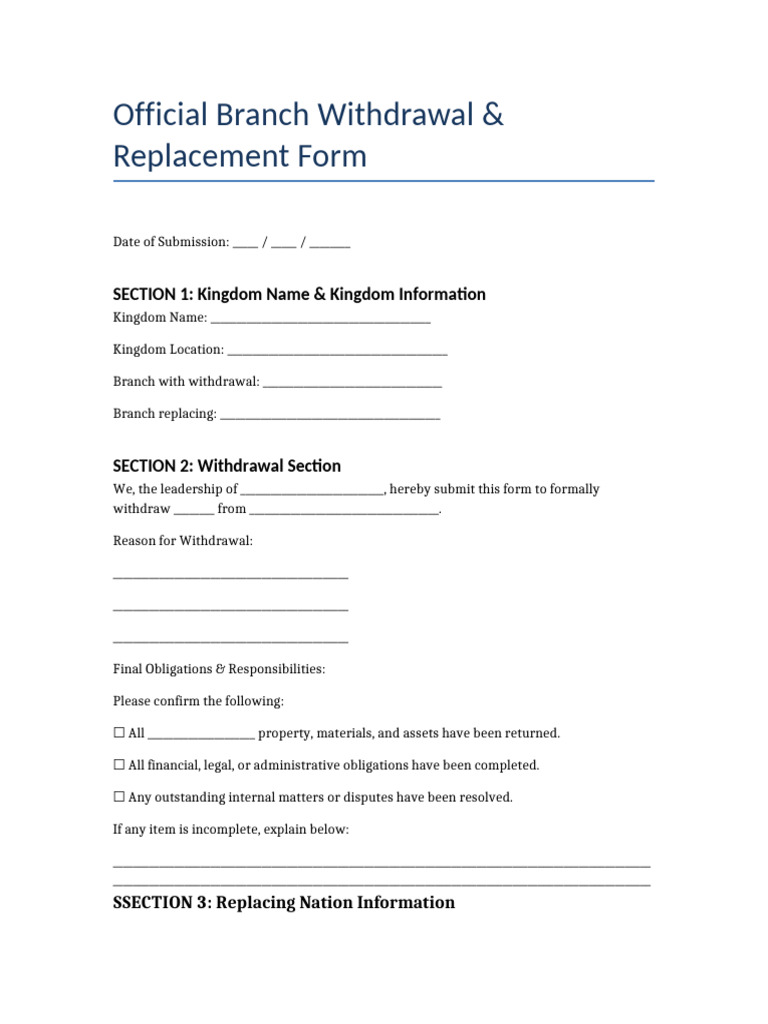 Branch Withdrawal & Replacement Form | PDF | Justice | Crime & Violence