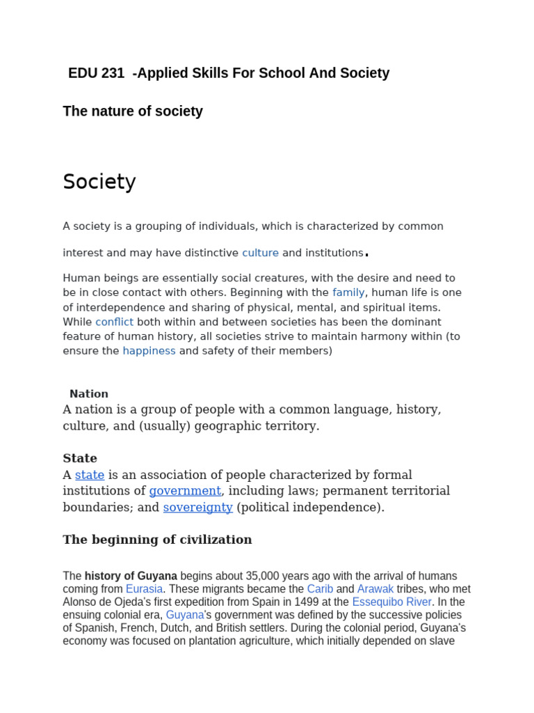EDU 231 - Applied Skills For School and Society | PDF | Guyana | Slavery