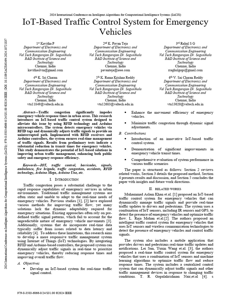 IoT-Based Traffic Control System For Emergency Vehicles | PDF | Traffic | Internet Of Things