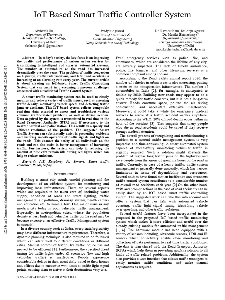 IoT Based Smart Traffic Controller System | PDF | Traffic | Internet Of Things
