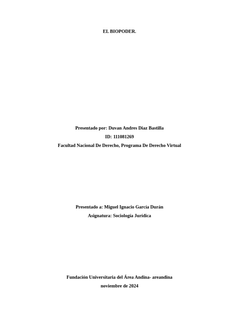 EL BIOPODER-Actividad Evaluativa Del Eje 3, Sociología Jurídica | PDF ...