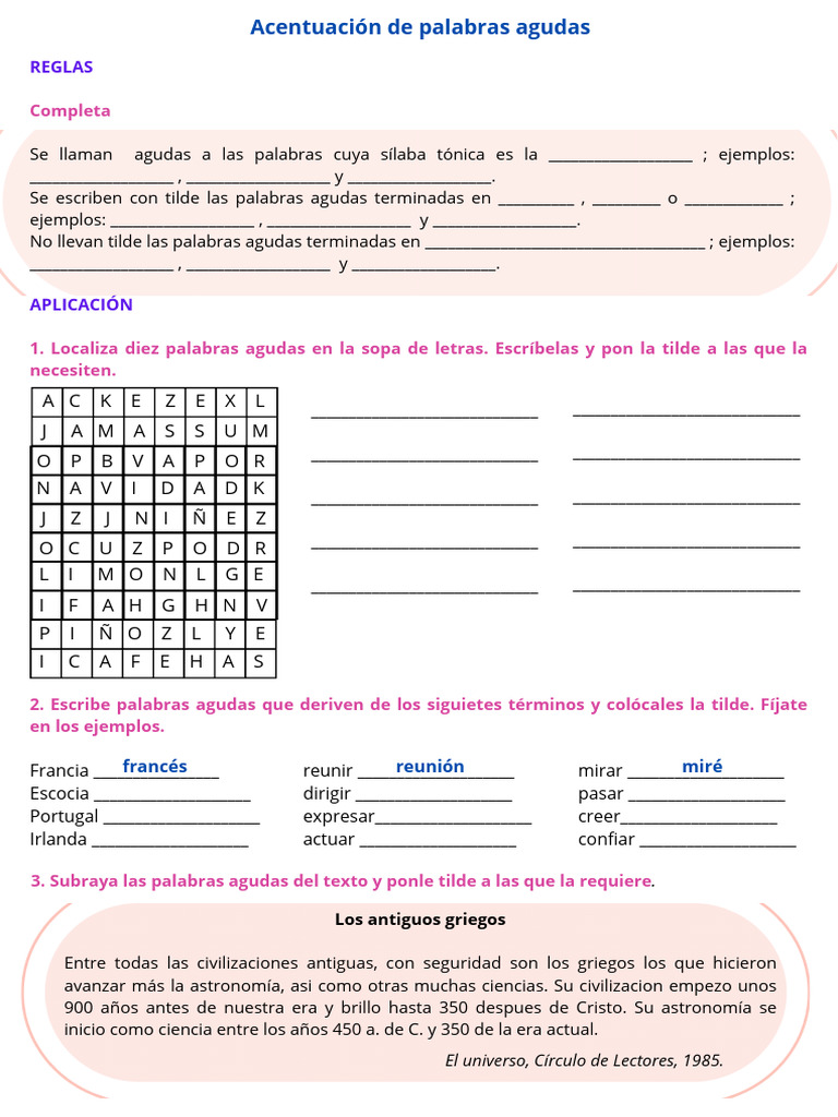 Acentuación Palabras Agudas | PDF